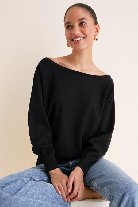 Black Wide Neck Valencia Sweater | Tuckernuck