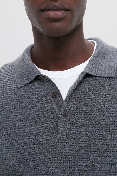 Charcoal Merino Waffle Polo | Spruce