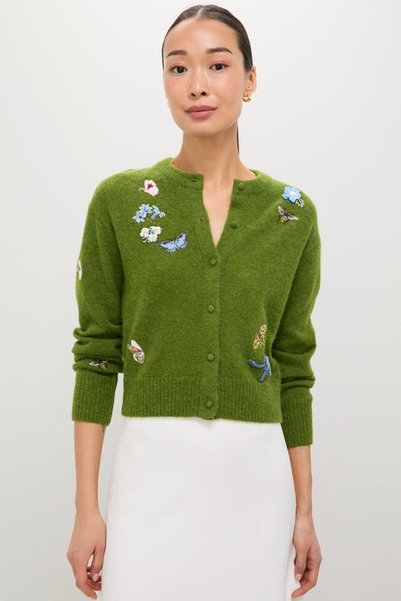Apple Green Crew Neck Cardigan | ERDEM