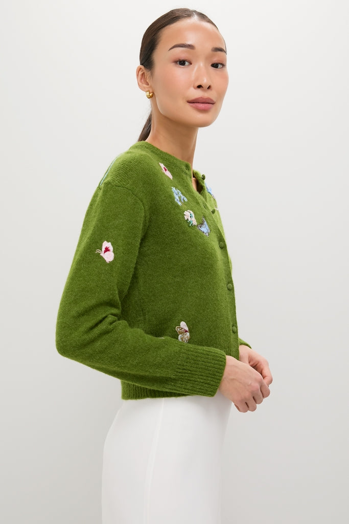 Apple Green Crew Neck Cardigan | ERDEM