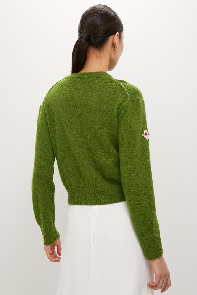 Apple Green Crew Neck Cardigan | ERDEM