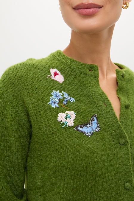 Apple Green Crew Neck Cardigan | ERDEM