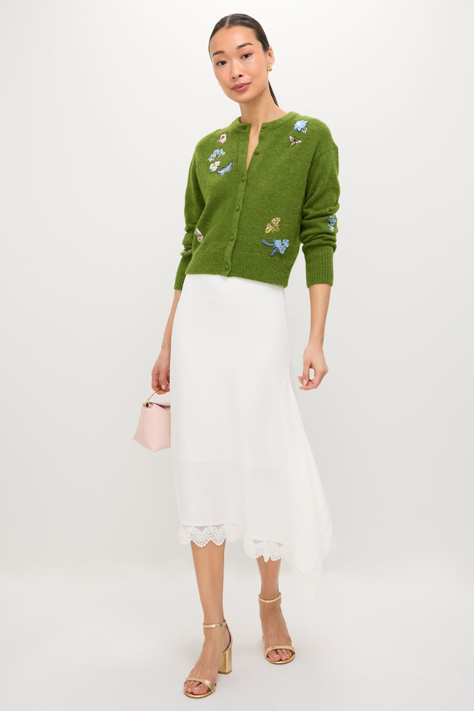 Apple Green Crew Neck Cardigan | ERDEM