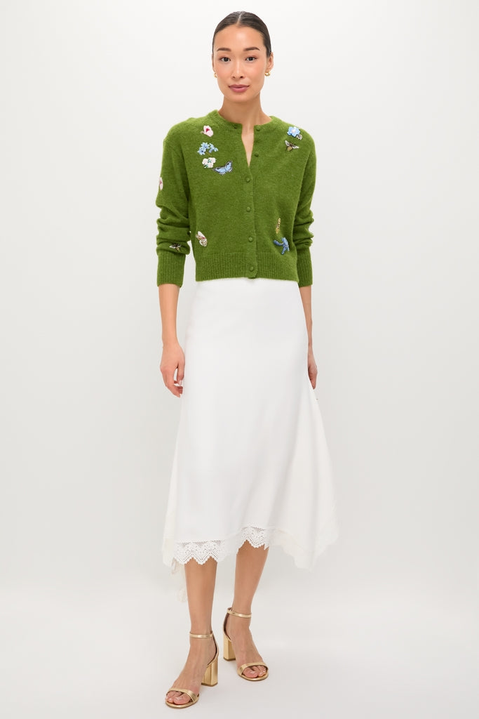 Apple Green Crew Neck Cardigan | ERDEM