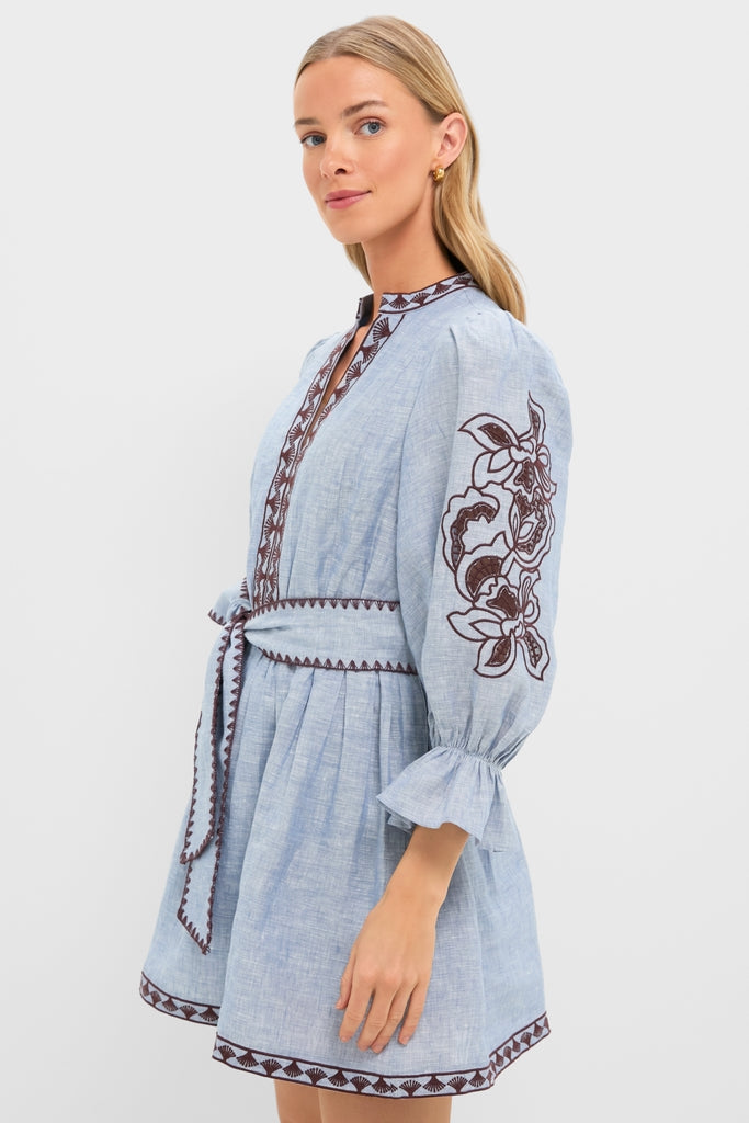 Chambray Embroidered Dowling Mini Dress | Hyacinth House