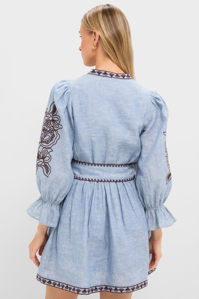 Chambray Embroidered Dowling Mini Dress | Hyacinth House