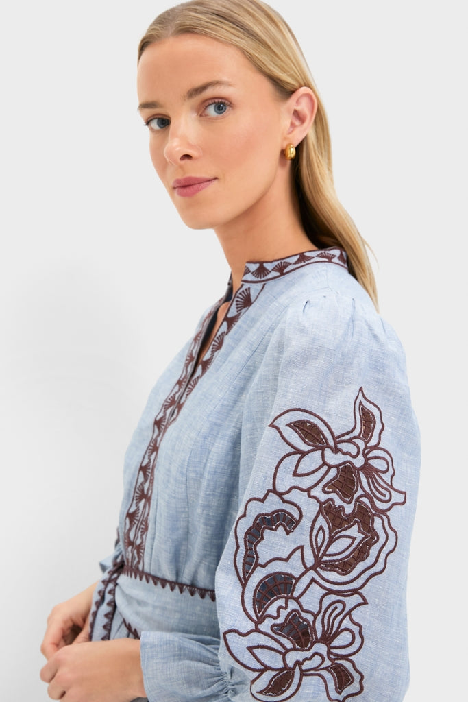 Chambray Embroidered Dowling Mini Dress | Hyacinth House