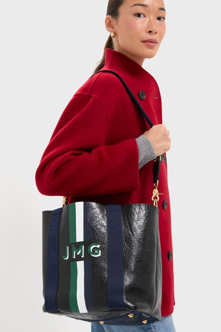 Navy Baby Daddy Tote with Green Monogram | Corroon
