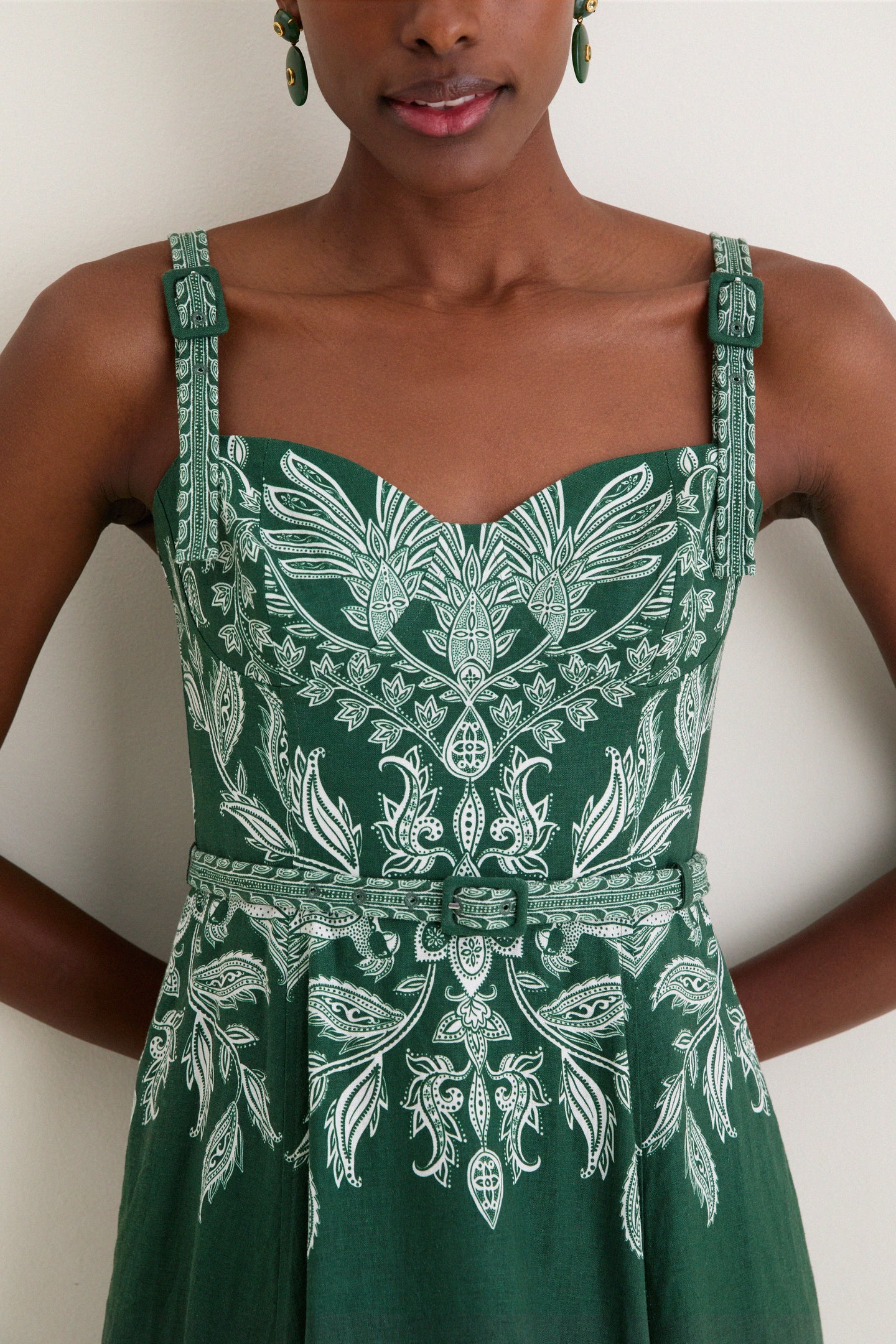 Miranda Dark Green Belt Buckles Maxi Dress | Farm Rio
