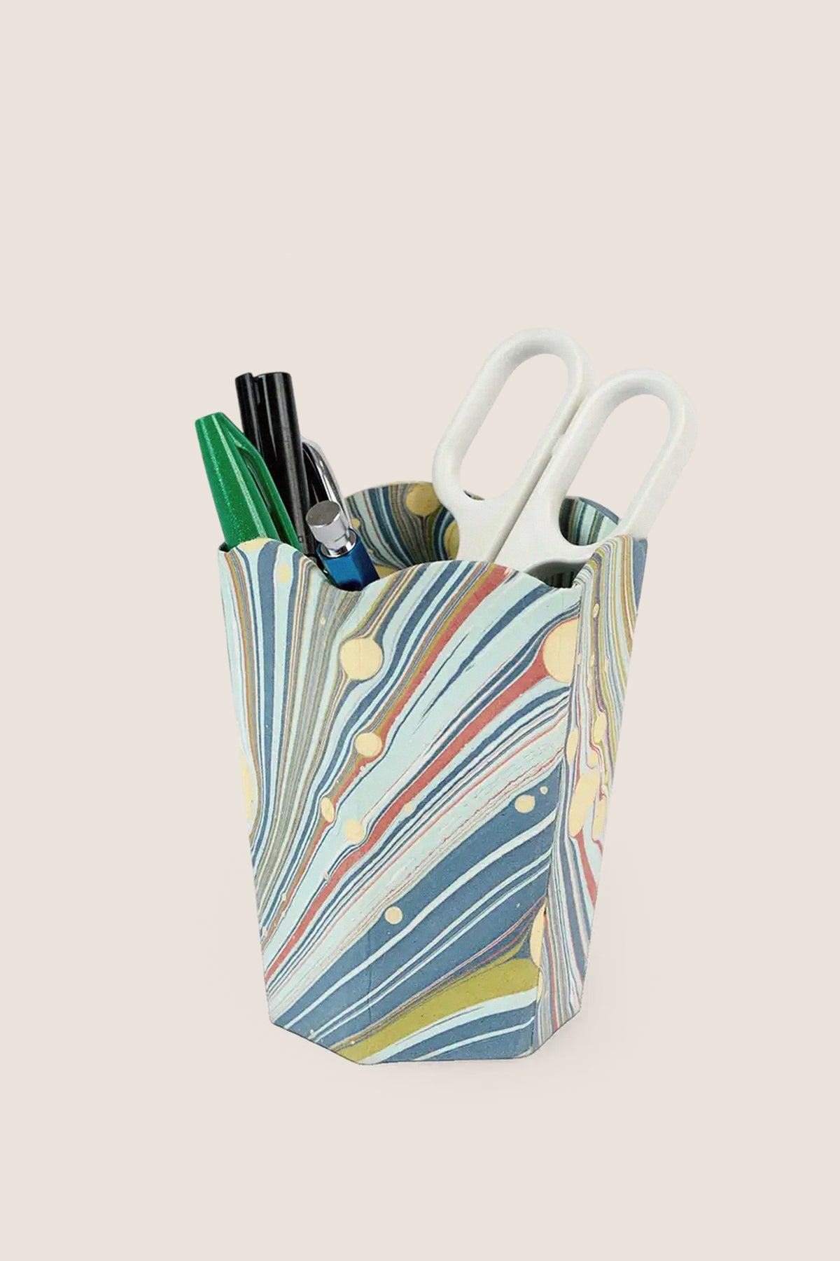 Ocean Fire Whirl Marble Scalloped Pen Pot | Craft Boat