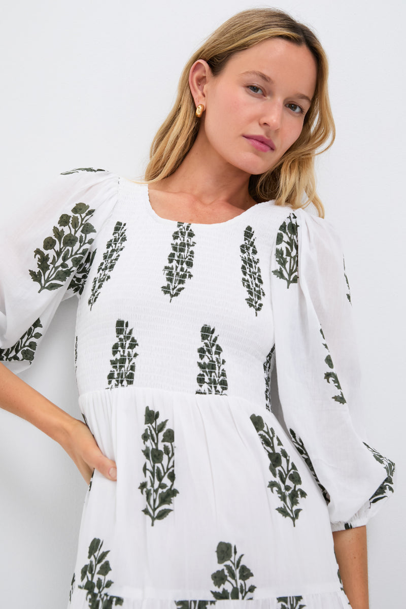 Deep Slate Green Aneeza Stamp Alice Dress | SZ Blockprints