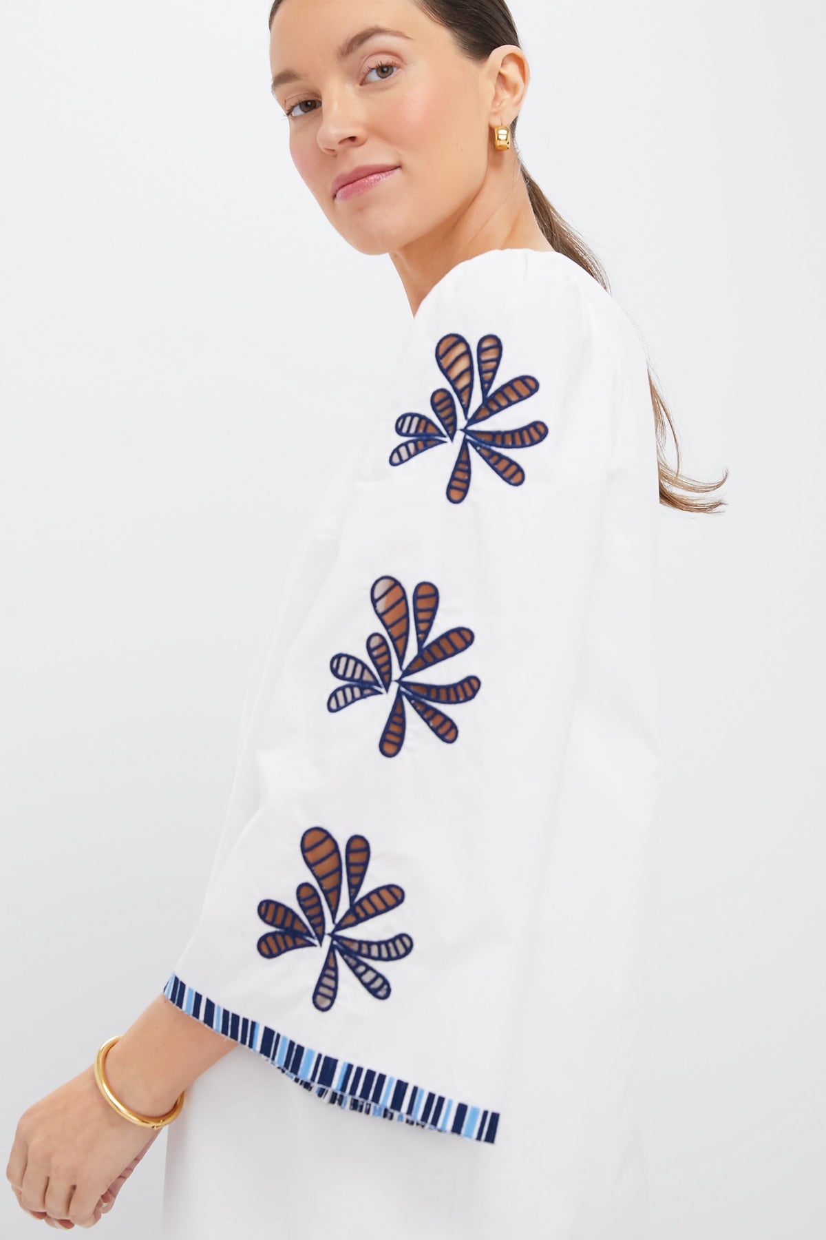 White & Blue Embroidery Atlantic Mini Dress | Hyacinth House