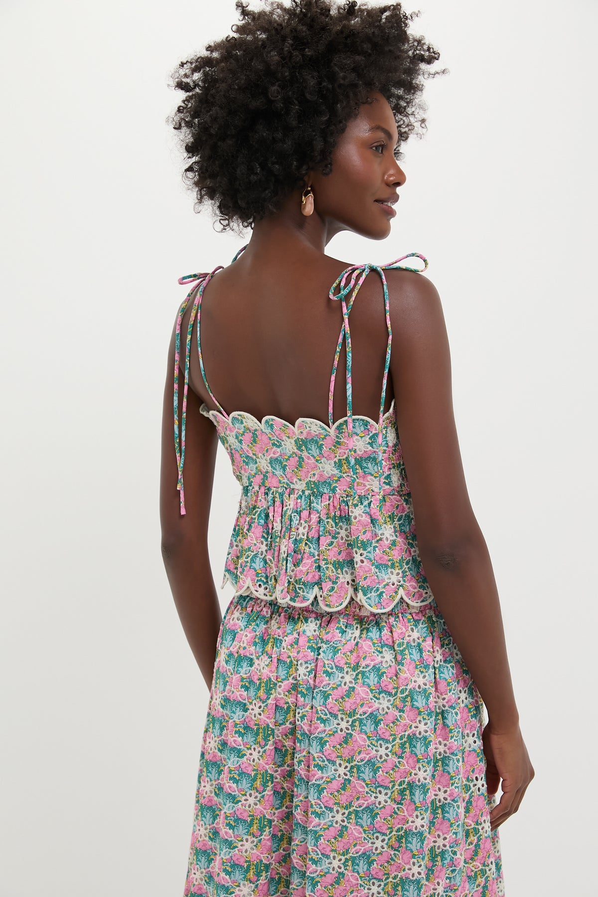 Pink Multi Floral Scalloped Eyelet Calla Top | Hyacinth House