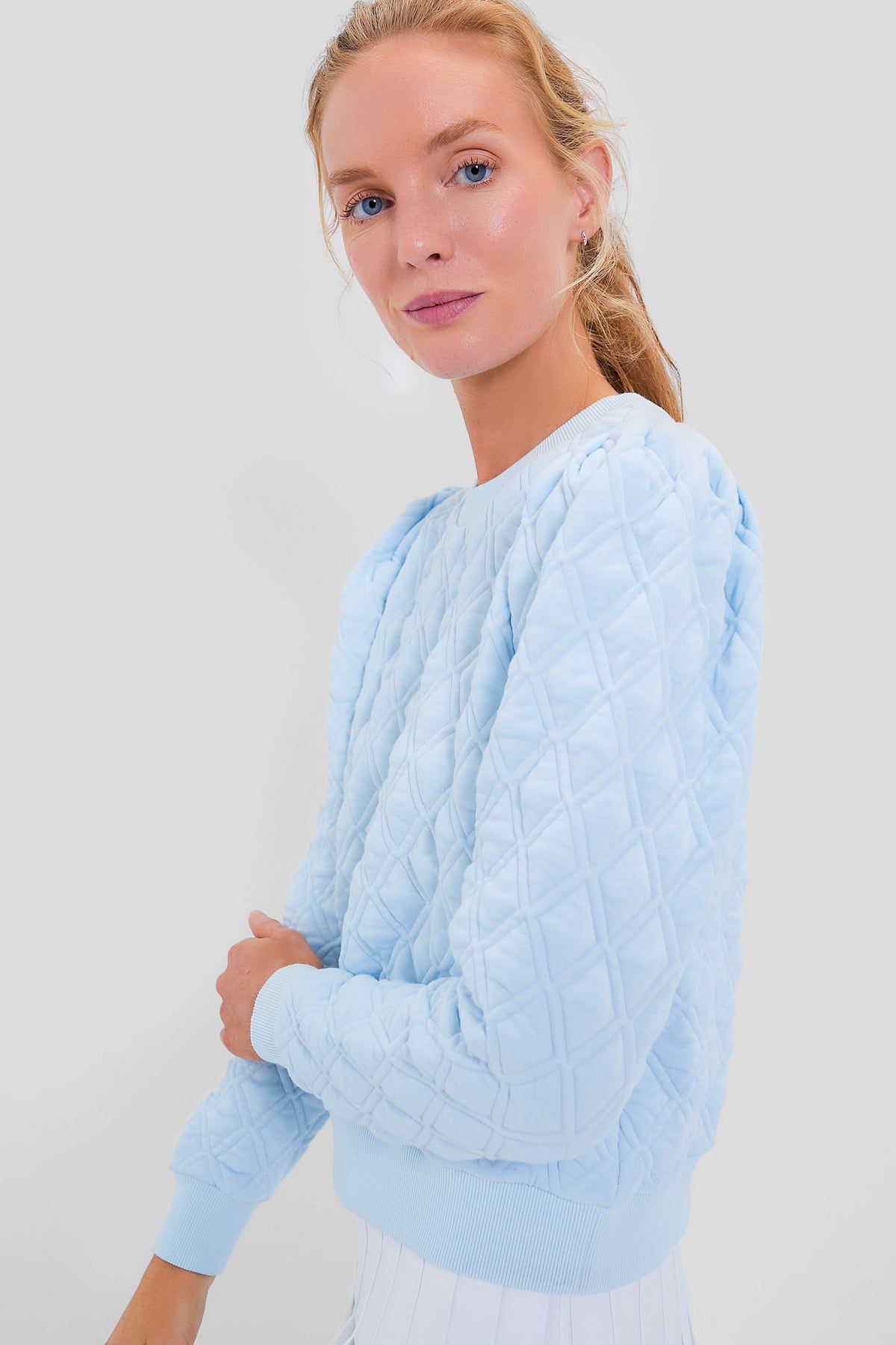 Light Blue Puff Sleeve Quilted Stretch Campbell Pullover | Tnuck Sport