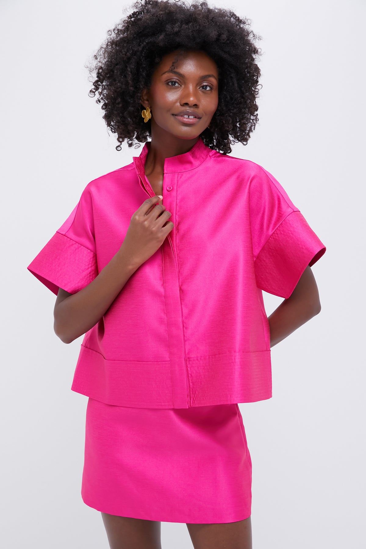 Hot Pink Dupioni Trapunto Stitch Sofia Shirt | Tuckernuck
