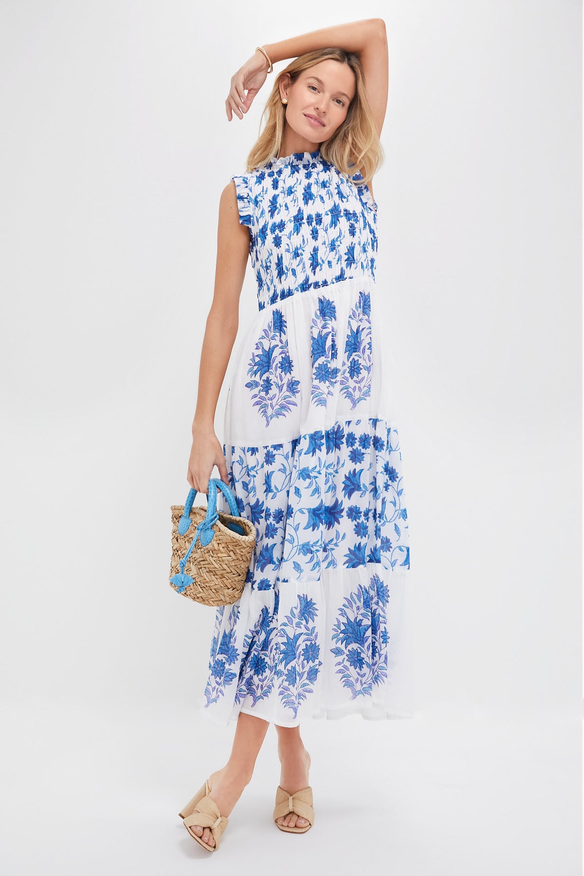 Marion Blue Sleeveless Smocked Maxi Dress | Oliphant