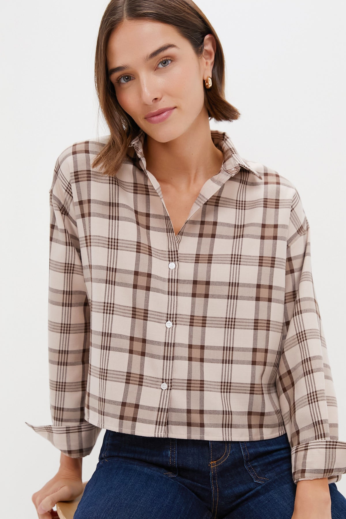 Brown Plaid Cropped Jasper Button Down | Tuckernuck