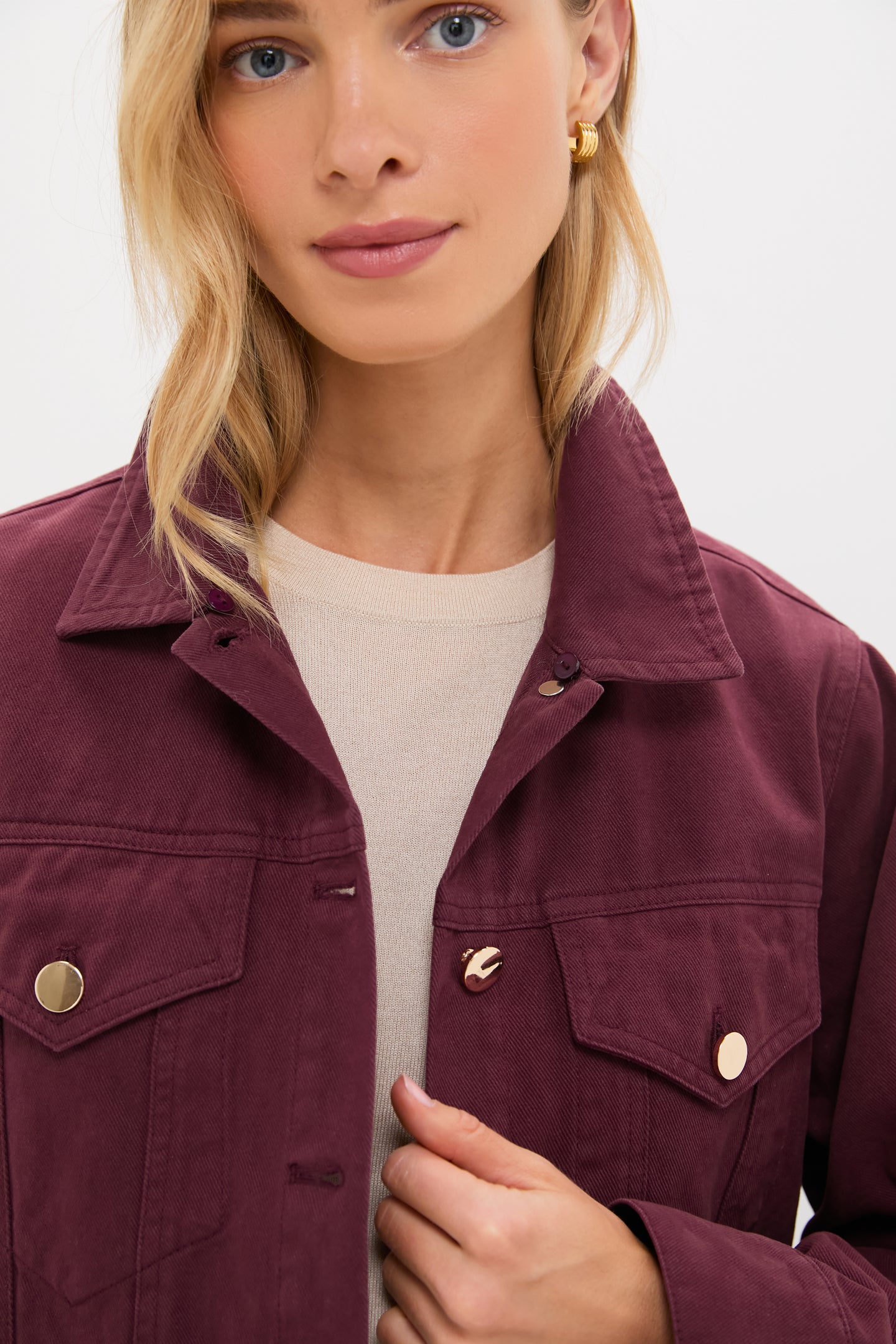 Maroon Denim Removable Collar Rocco Jacket | Hyacinth House