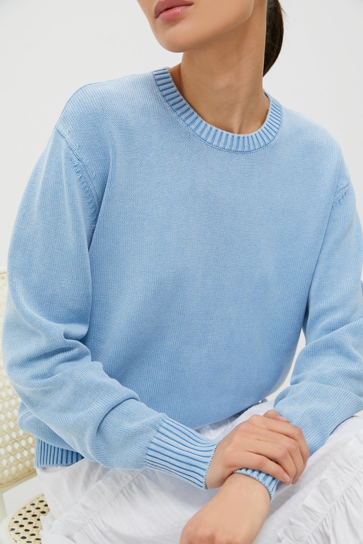 Light Blue Stone Washed Cotton Anne Crewneck Sweater | Tuckernuck