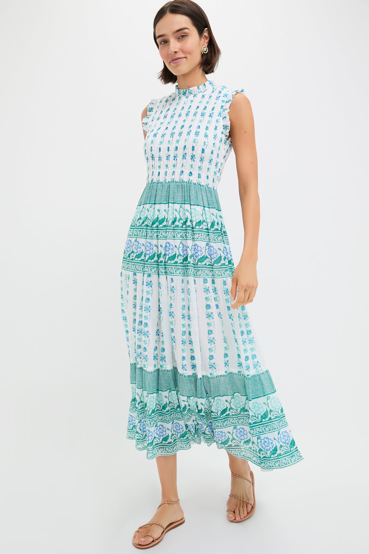 Boreggo Green Sleeveless Smocked Maxi Dress | Oliphant