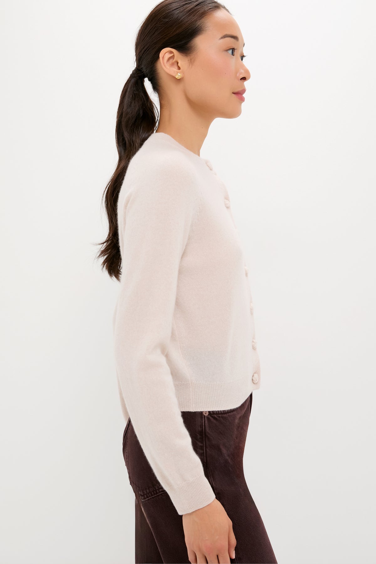 Lightweight Sandstone Cashmere Knot Button Cardigan | Tuckernuck