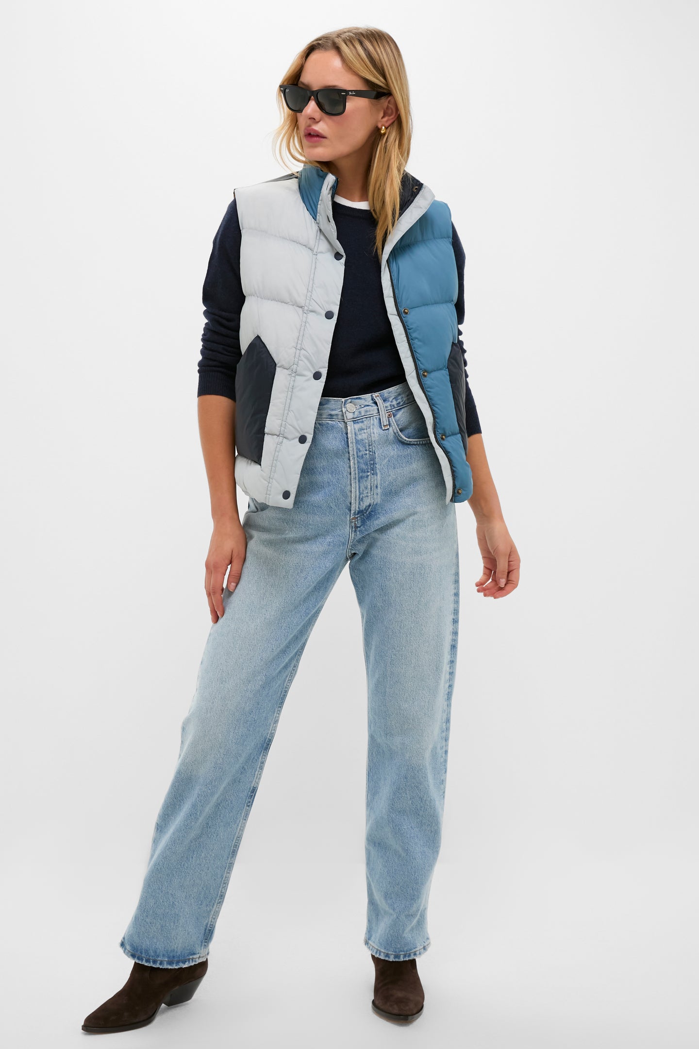 Navy Colorblock The Down Polar Vest | THE GREAT. Outdoors