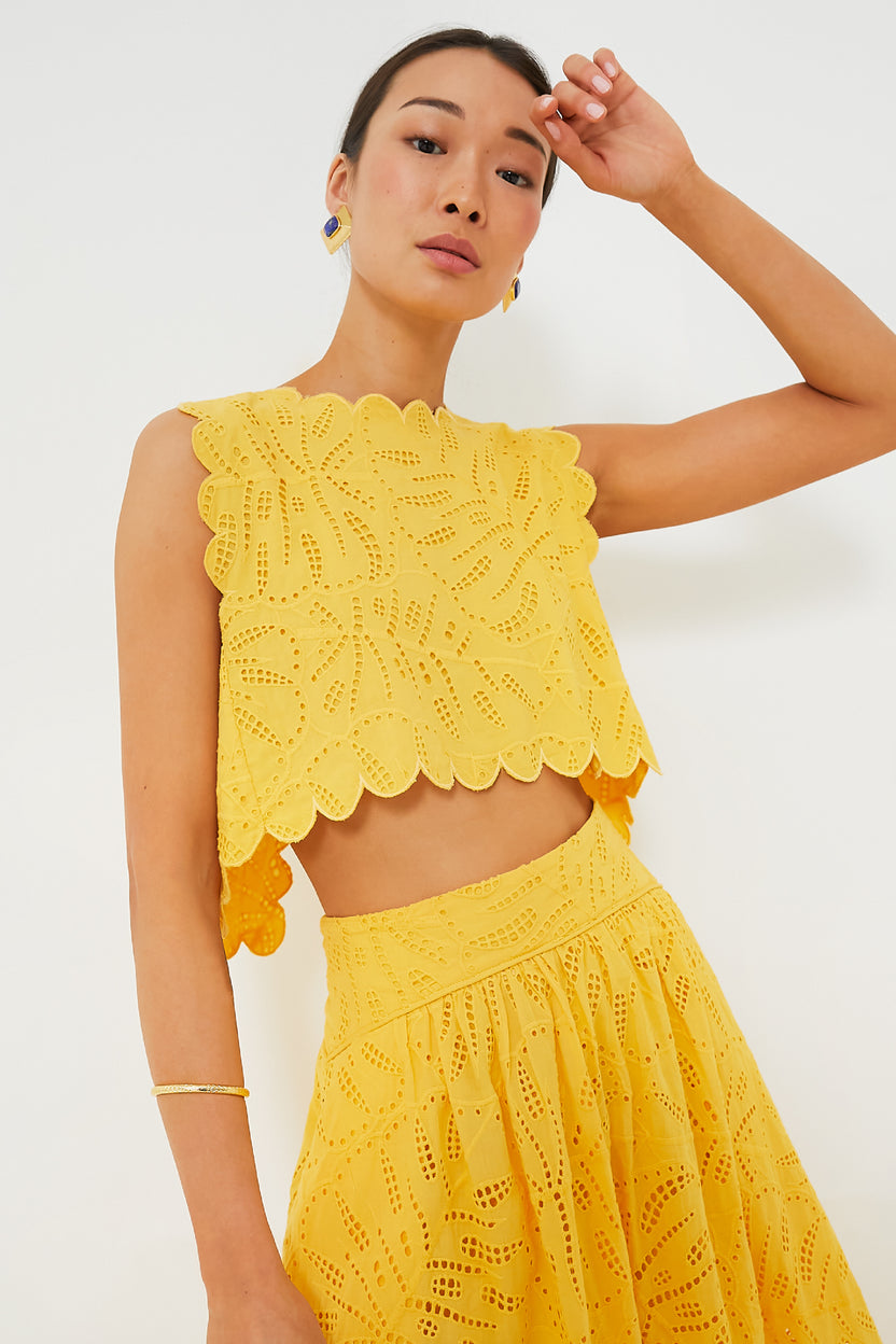 Yellow Monstera Eyelet Crop Top | Farm Rio