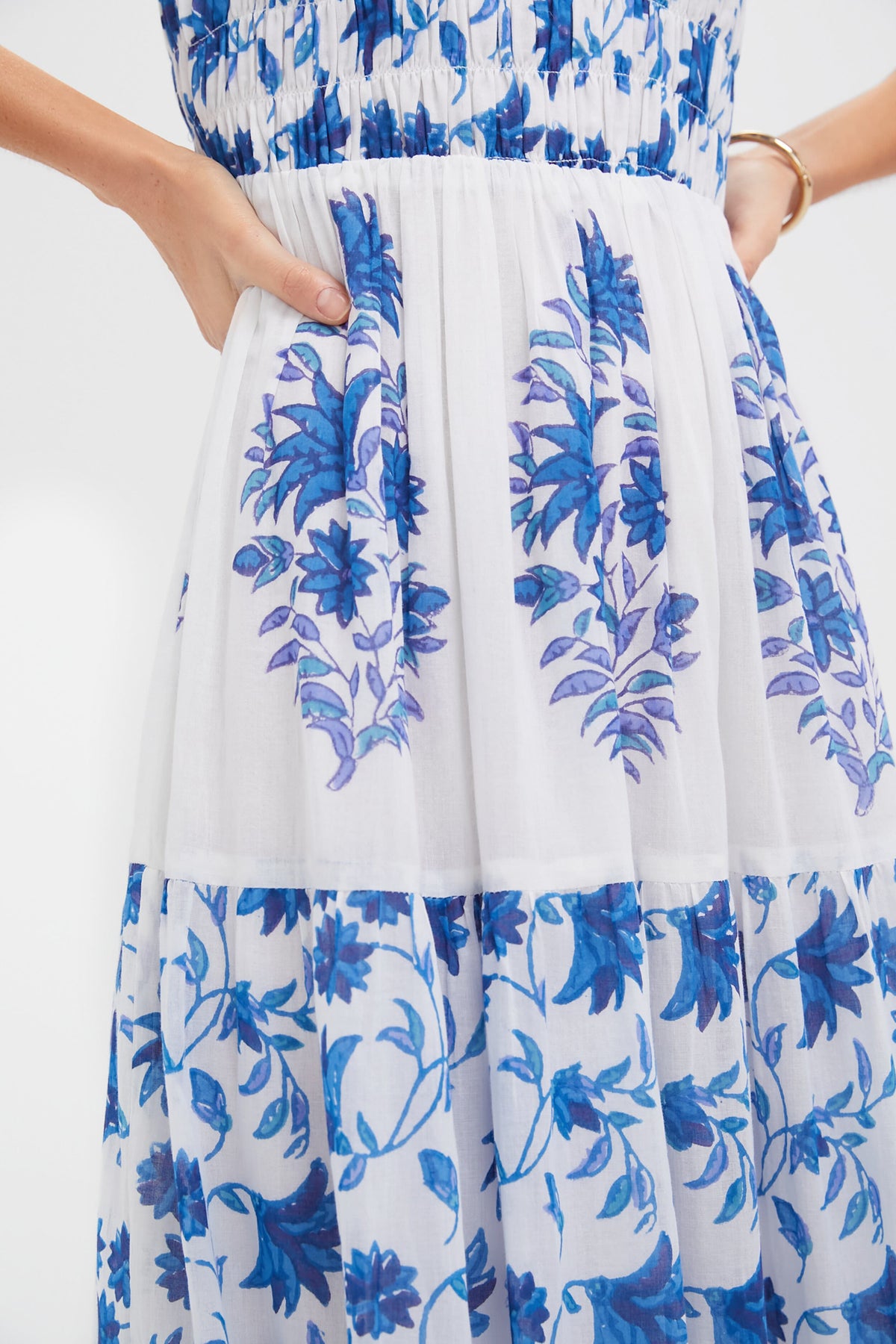 Marion Blue Sleeveless Smocked Maxi Dress | Oliphant