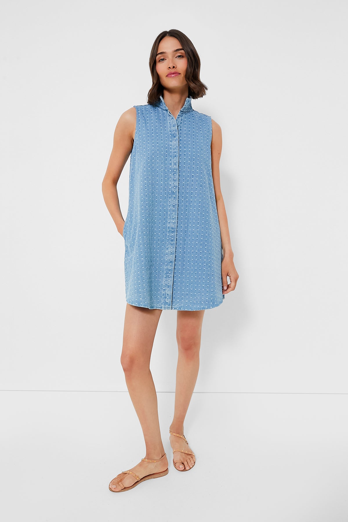 Light Wash Denim Dot Sleeveless Charlie Dress | Tuckernuck