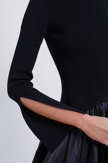 Black Kenlie Long Sleeve Mock Neck Midi Dress | SIMKHAI