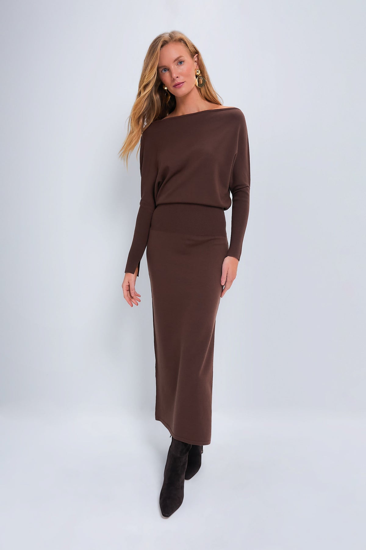 Chocolate Janese Off the Shoulder Midi Dress | SIMKHAI
