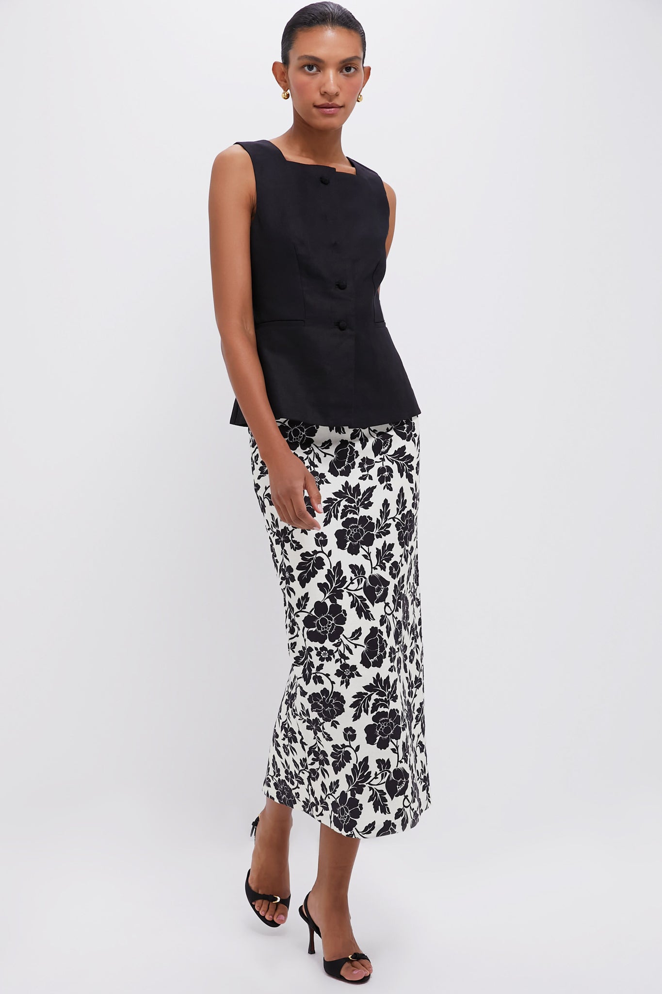 Bone and Black Romeo Column Skirt | POSSE
