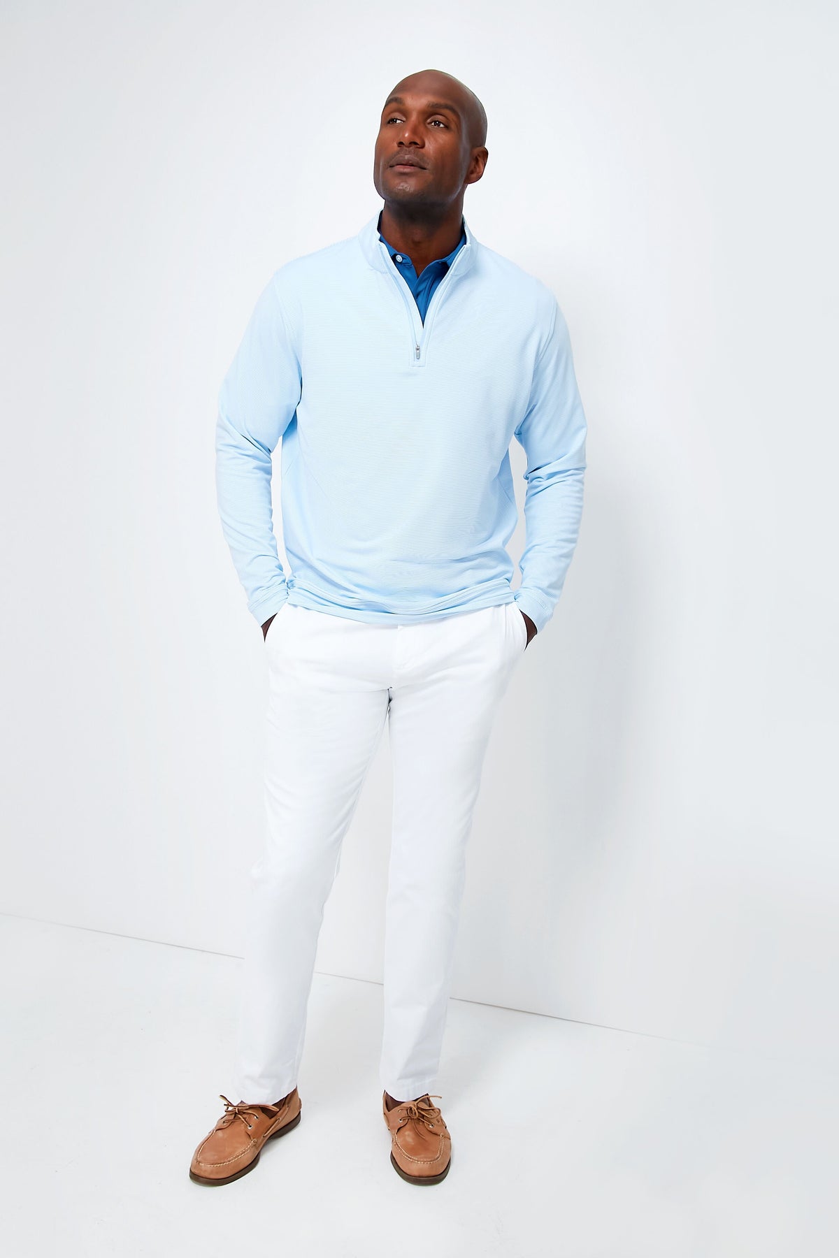 Cottage Blue Perth Sugar Stripe Performance Quarter-Zip | Peter Millar
