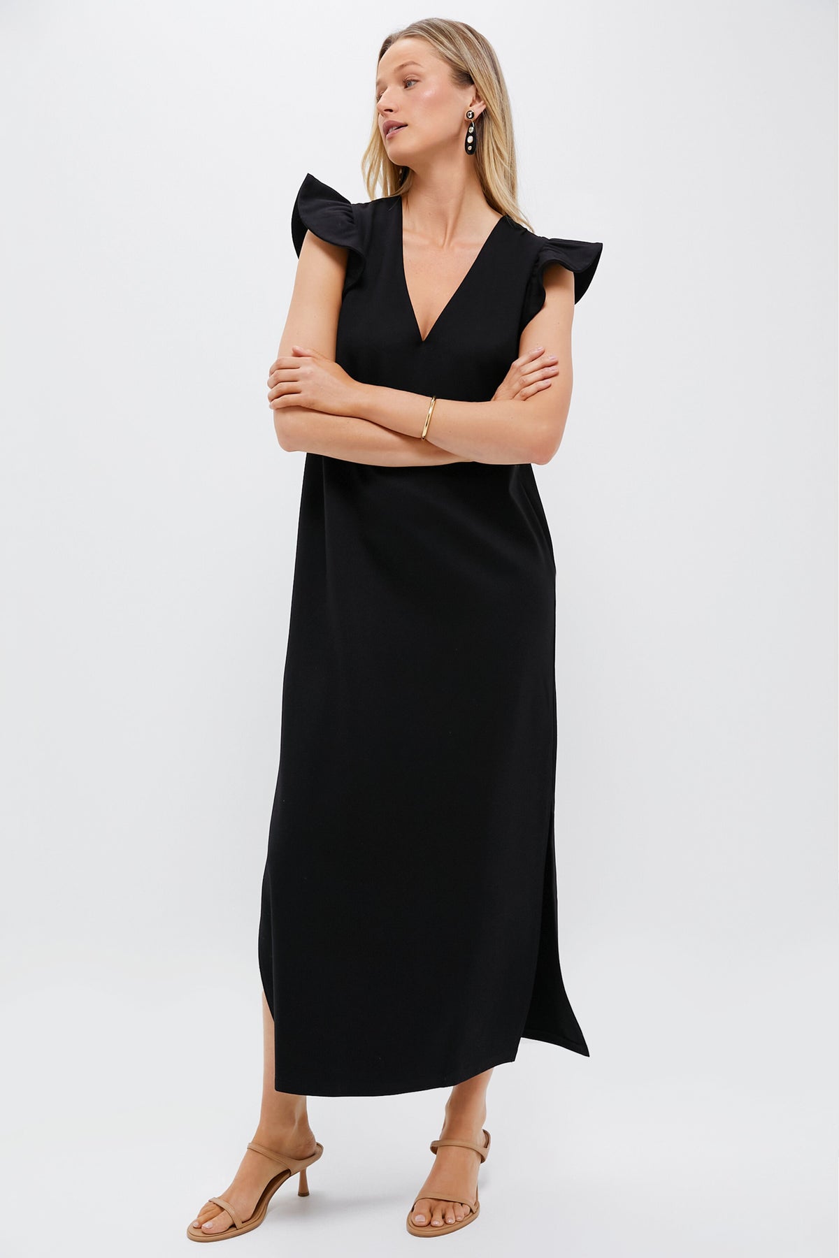 Black Flutter Sleeve Miko Dress | Pomander Place