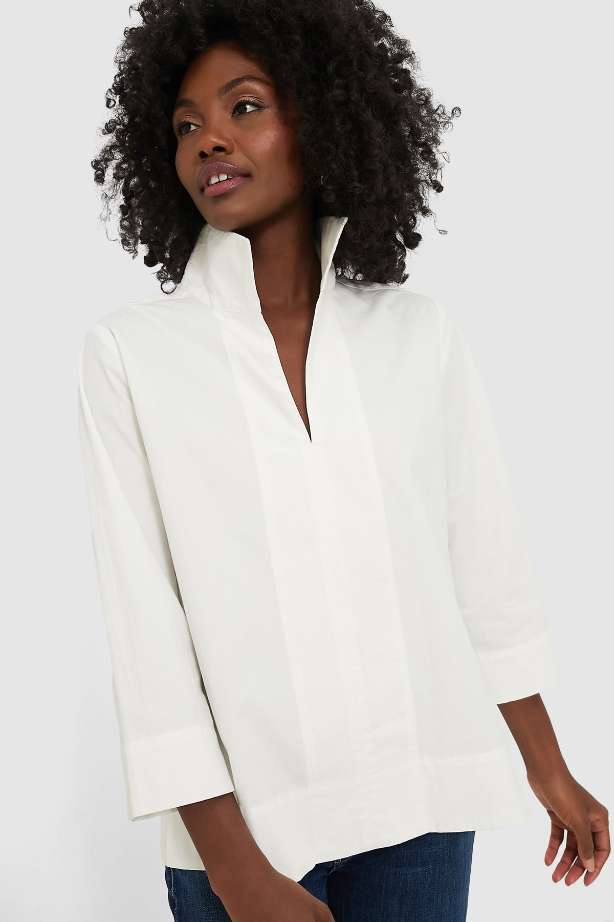 White Margot Stand Collar Blouse | Tuckernuck