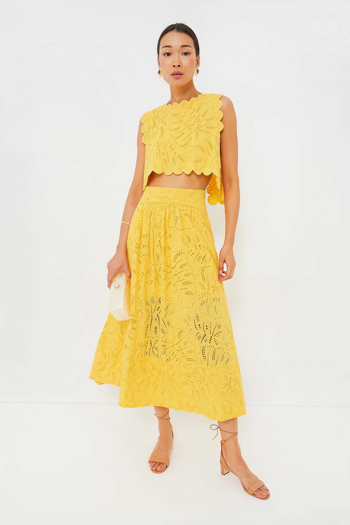 Yellow Monstera Eyelet Crop Top | Farm Rio