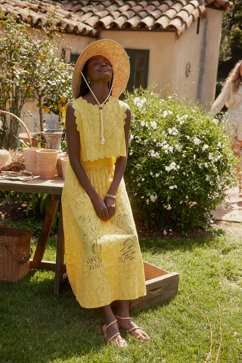 Yellow Monstera Eyelet Crop Top | Farm Rio