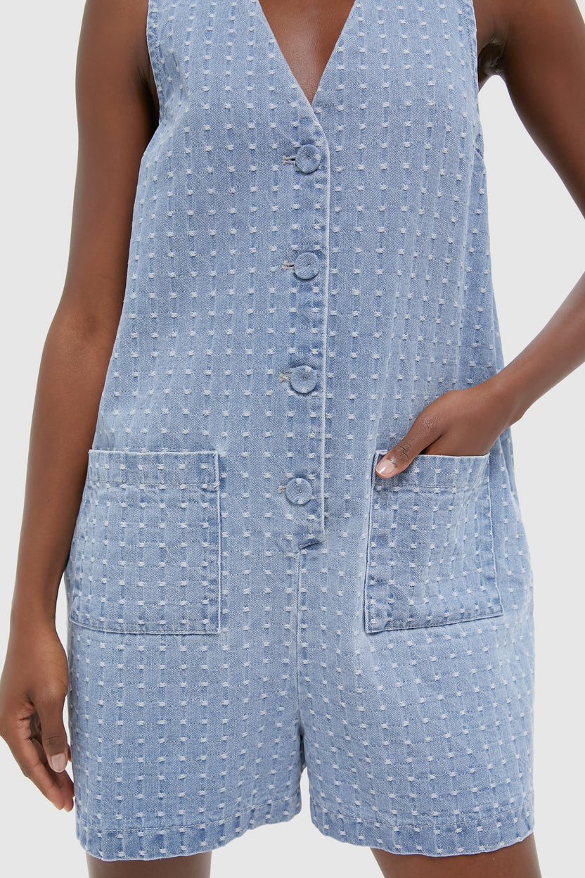 Light Wash Denim Dot Myla Romper | Tuckernuck