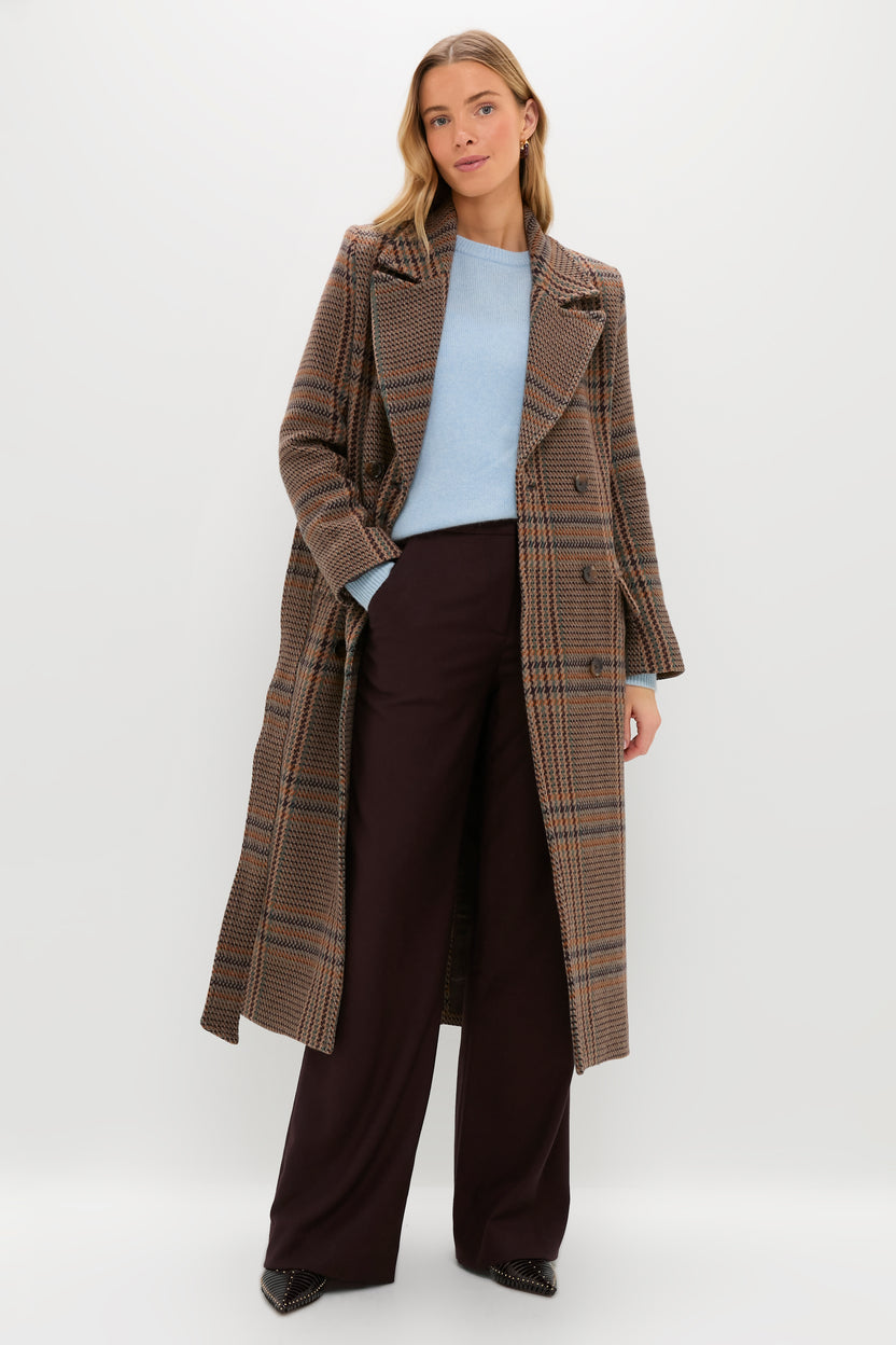 Brown Plaid Kolina Long Coat with Belt | L'AGENCE