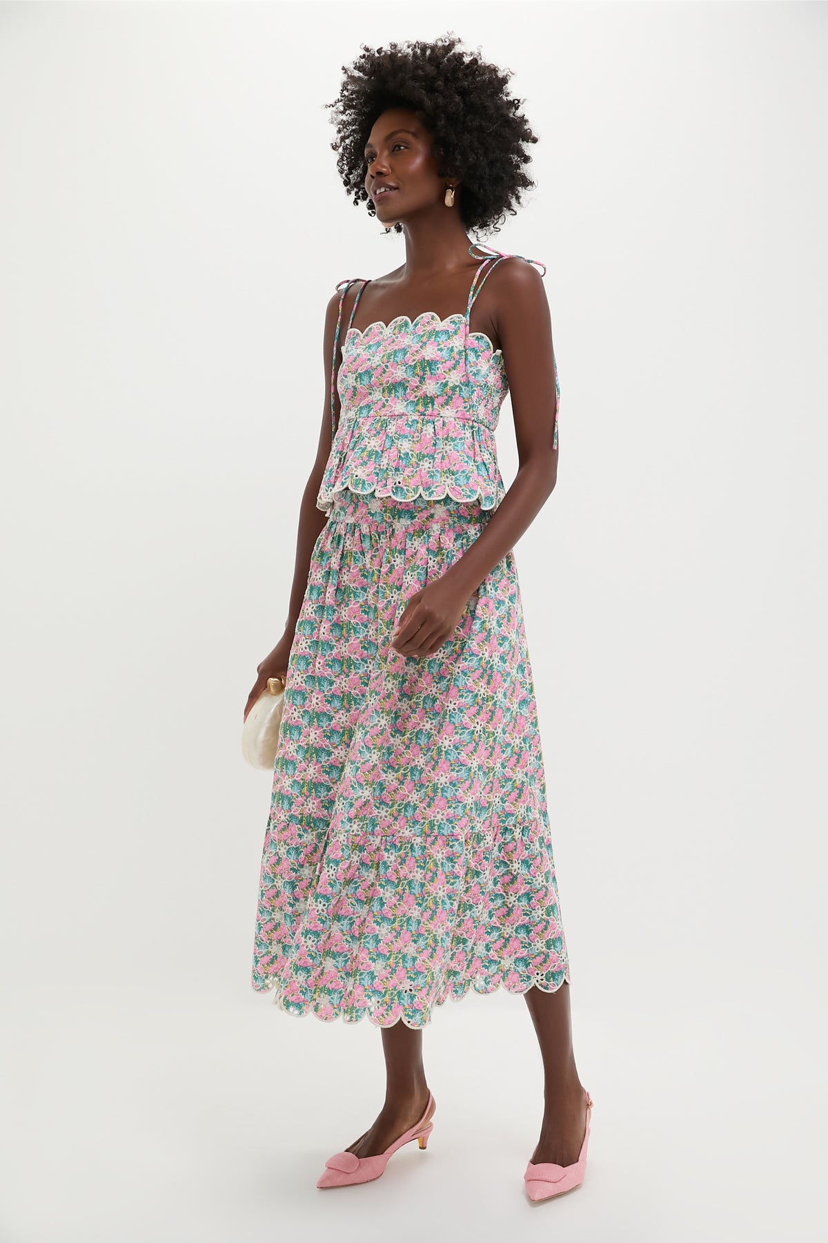 Pink Multi Floral Scalloped Eyelet Calla Top | Hyacinth House