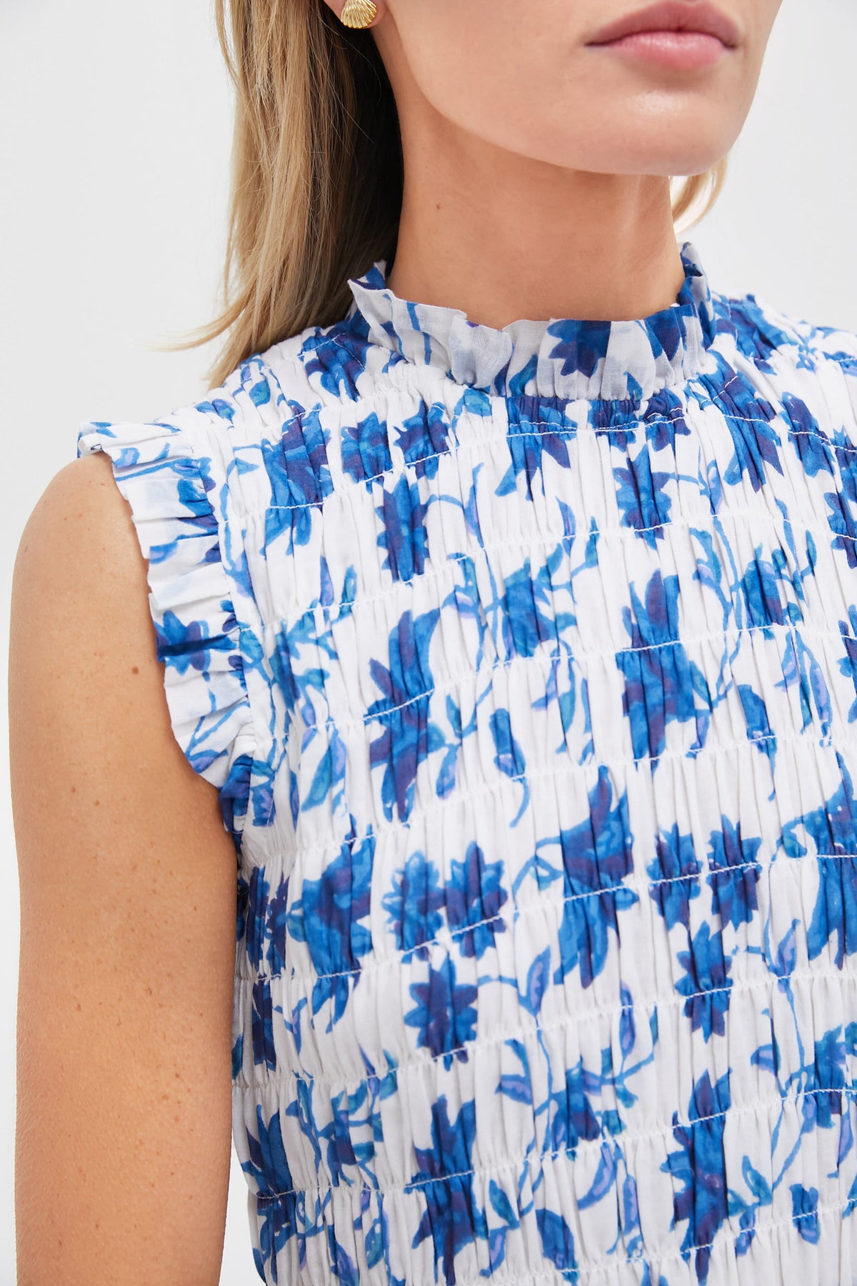 Marion Blue Sleeveless Smocked Maxi Dress | Oliphant