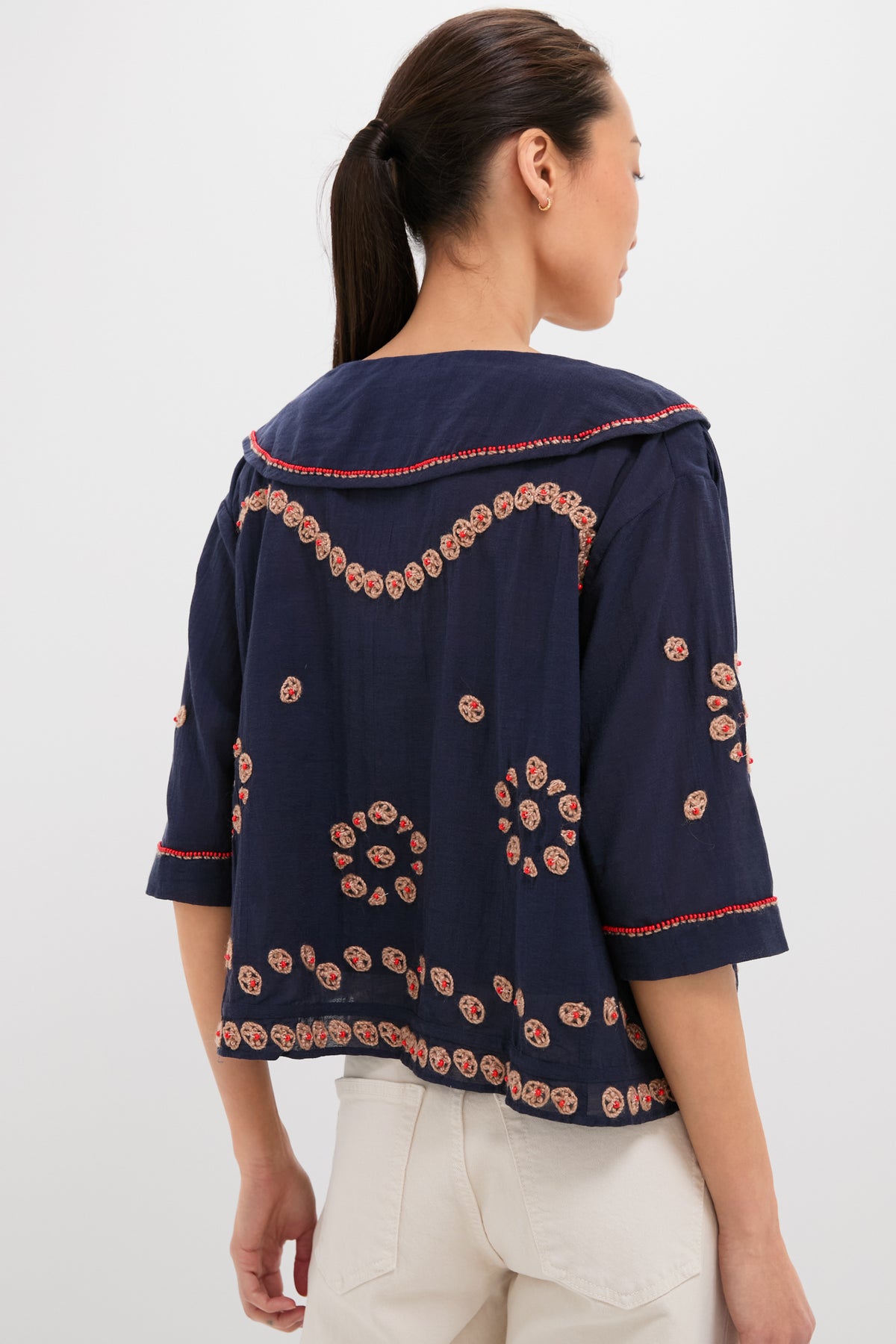 Navy The Beaded Vintage Sailor Top | THE GREAT.