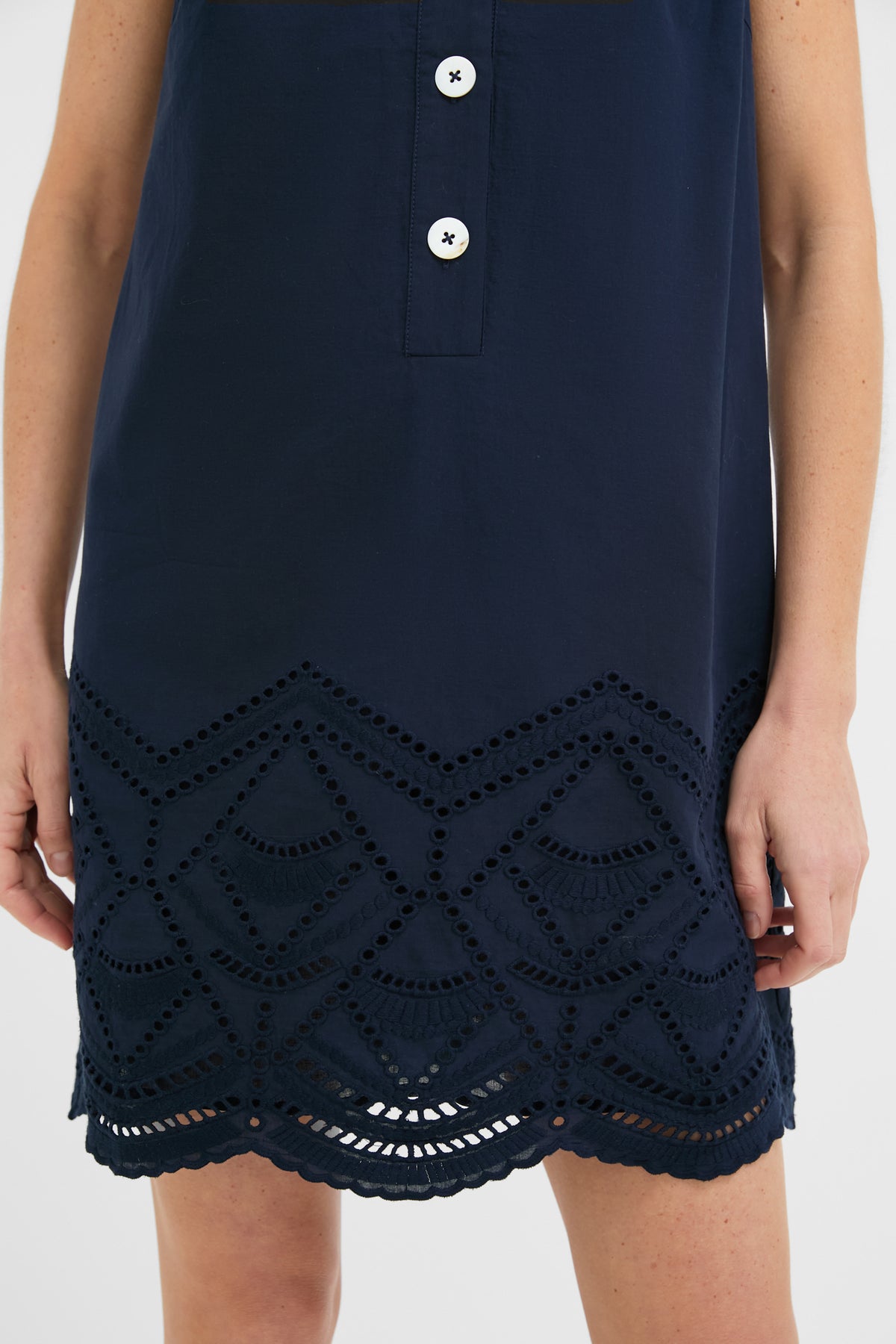 Navy Eyelet Sleeveless Collier Dress | Tuckernuck