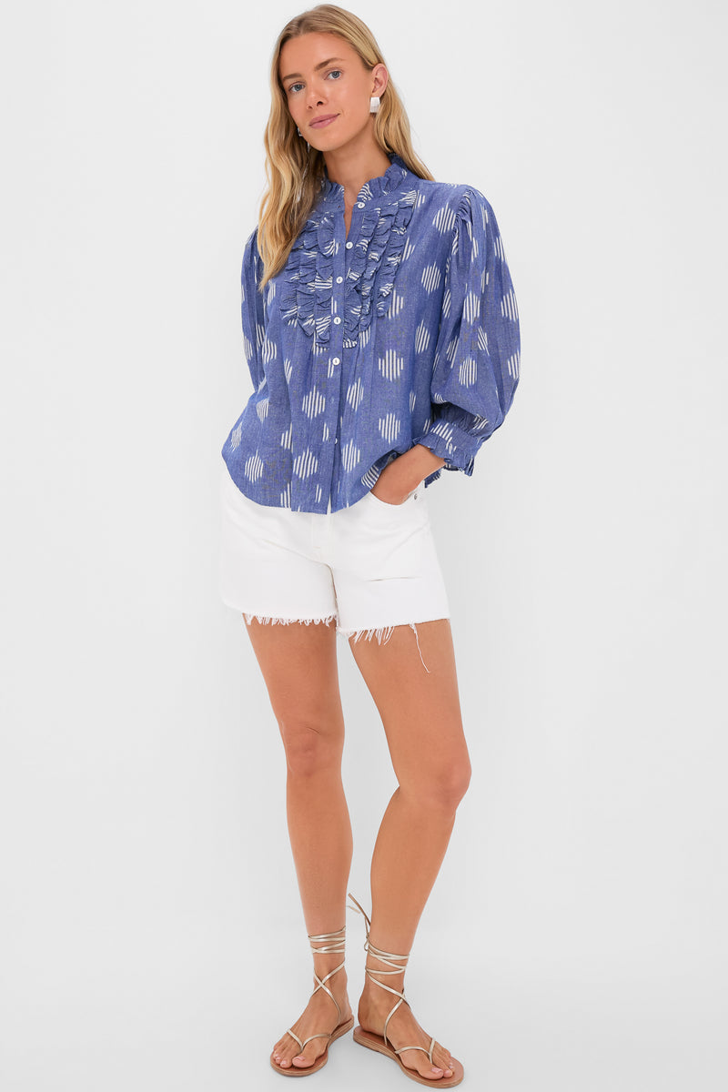 Exclusive Chatham Blue Ruffle Front Blouse | Oliphant