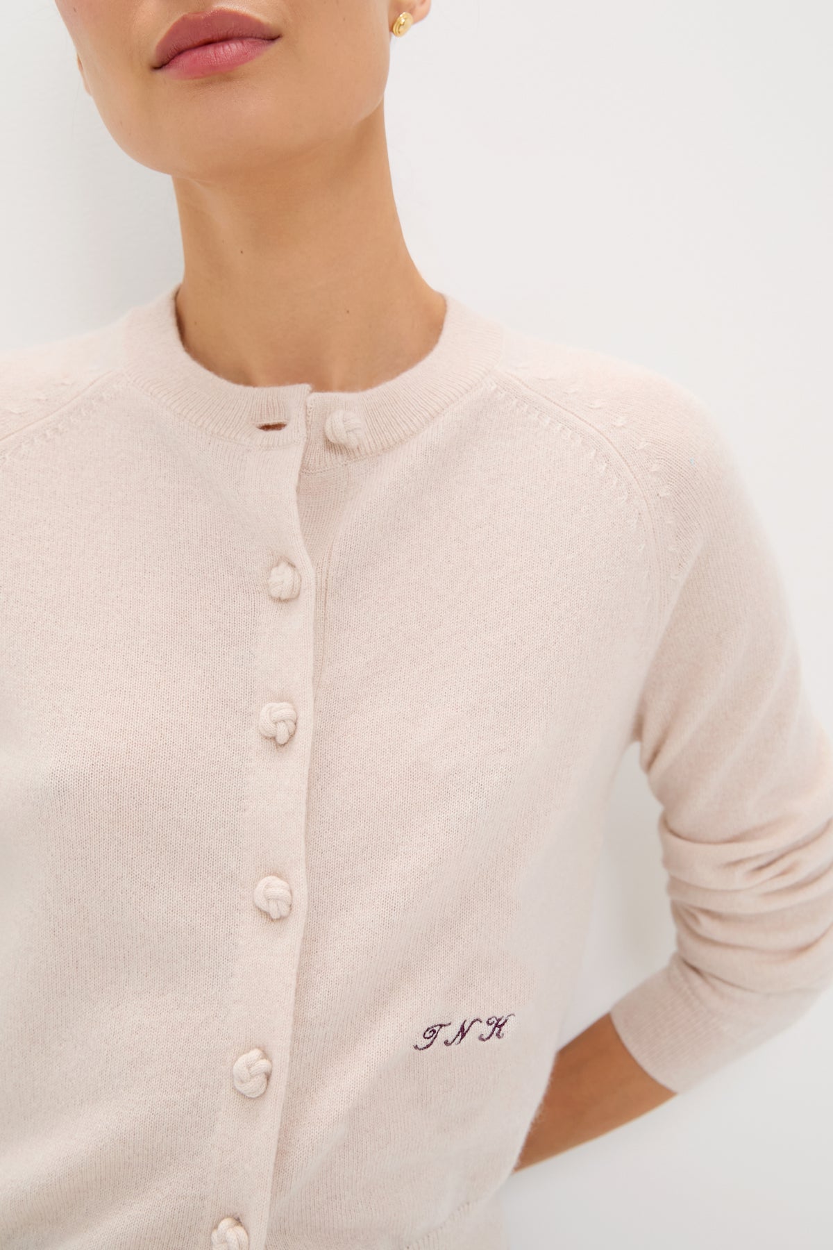 Lightweight Sandstone Cashmere Knot Button Cardigan | Tuckernuck