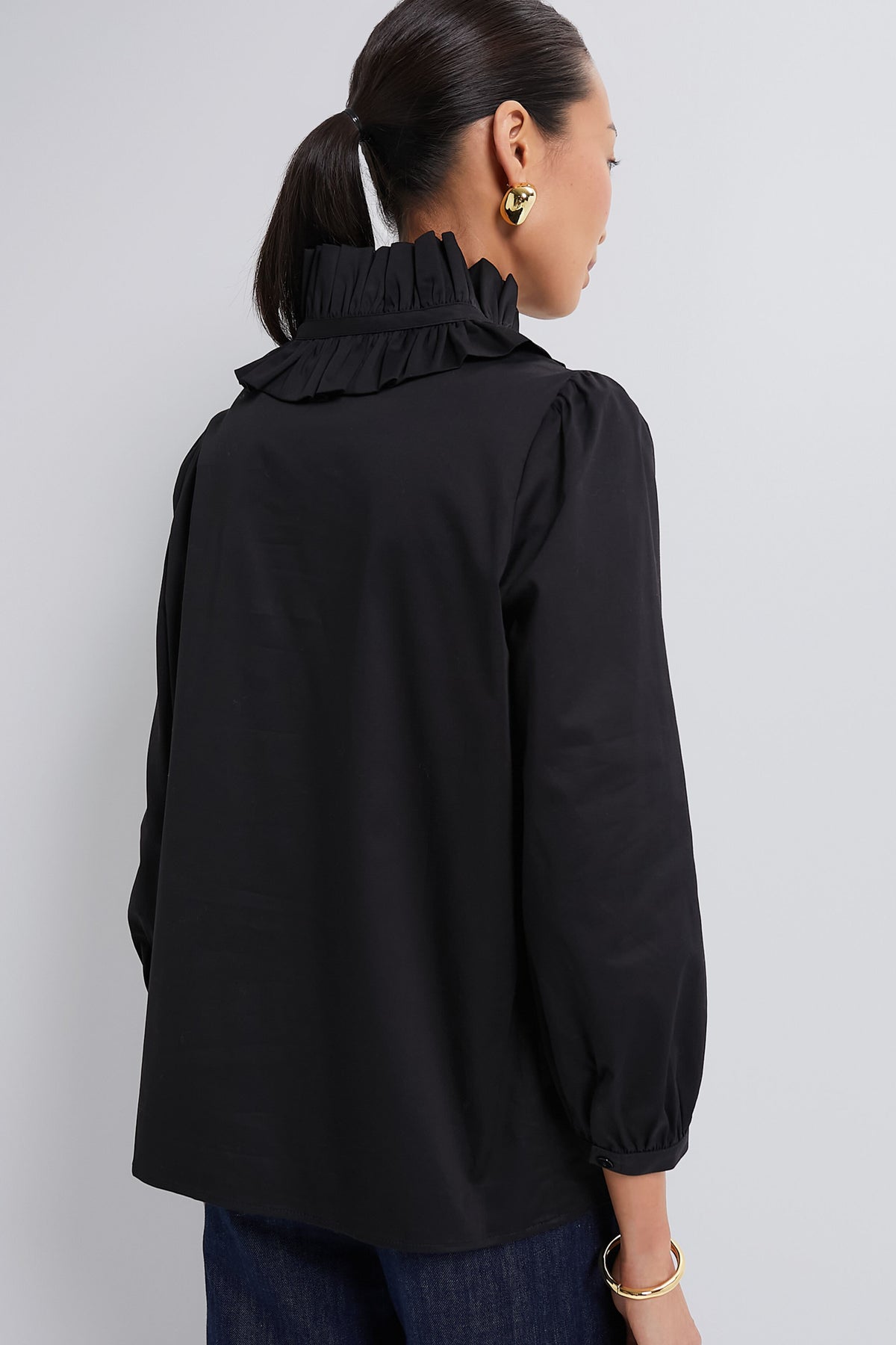 Black Ruffle Neck Bouvier Blouse | Tuckernuck
