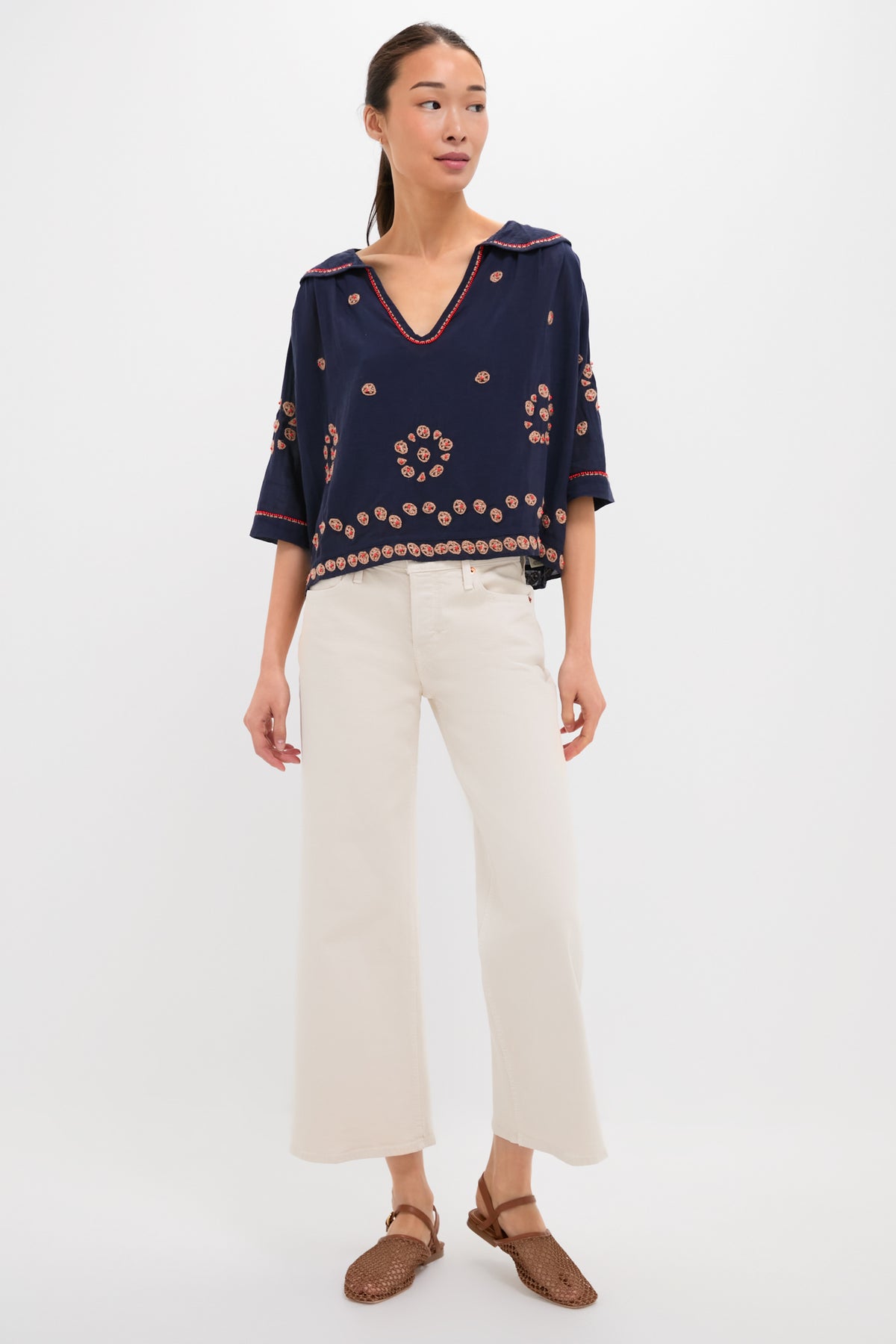 Navy The Beaded Vintage Sailor Top | THE GREAT.
