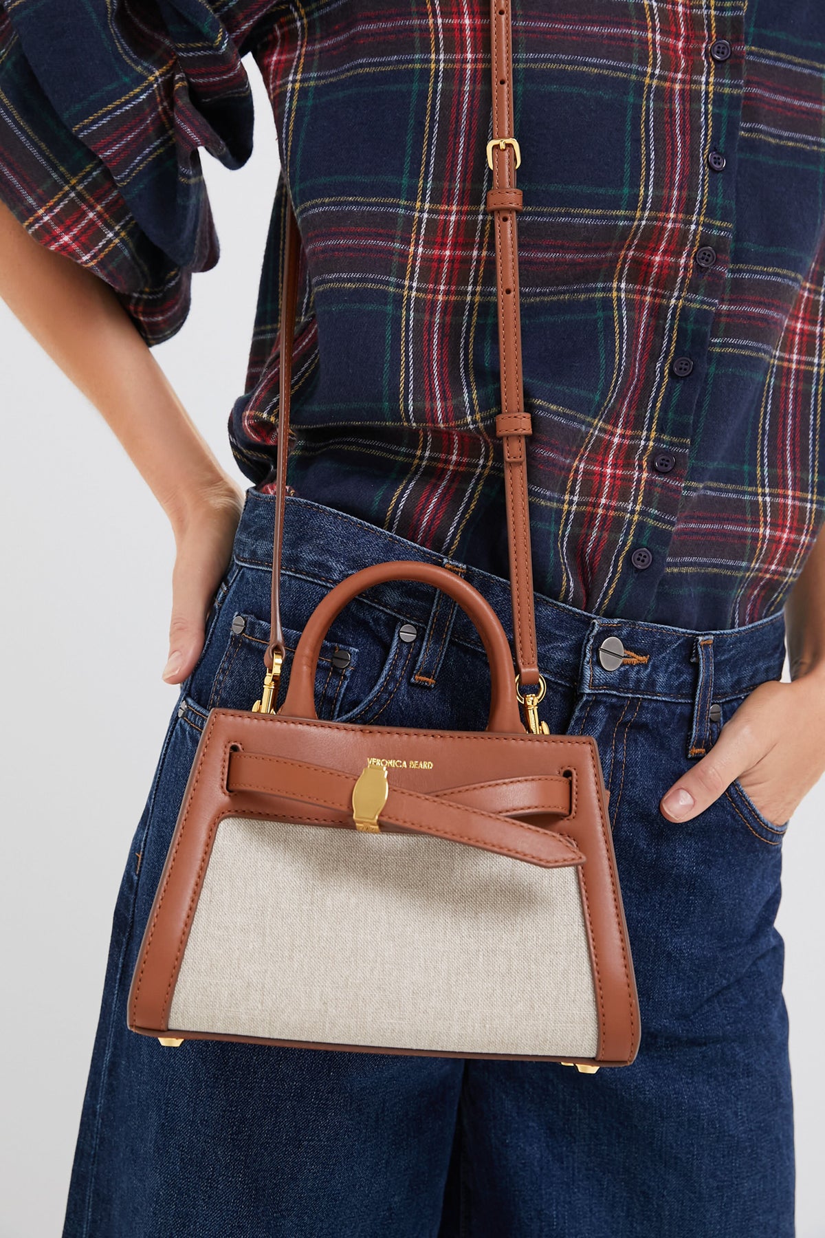 Natural Linen and Hazelwood Mini Veronica Beard Dash Bag | Veronica Beard