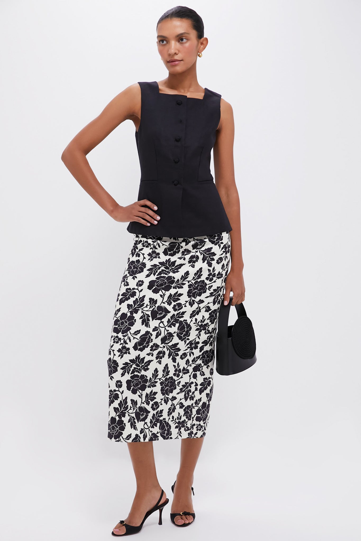 Bone and Black Romeo Column Skirt | POSSE