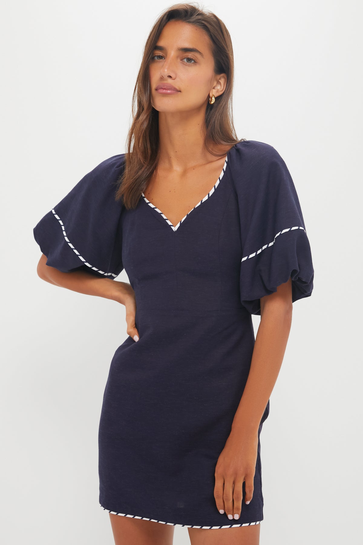 Navy with Striped Piping Keel Mini Dress | Hyacinth House